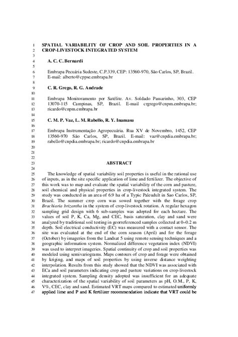 Pdf Spatial Variability Of Crop And Soil Properties In A Crop