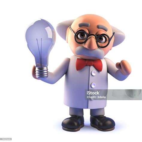 만화 미친 과학자 캐릭터 3d에 전구를 들고 과학에 대한 스톡 사진 및 기타 이미지 과학 과학자 교사 교육 관련 직업 Istock