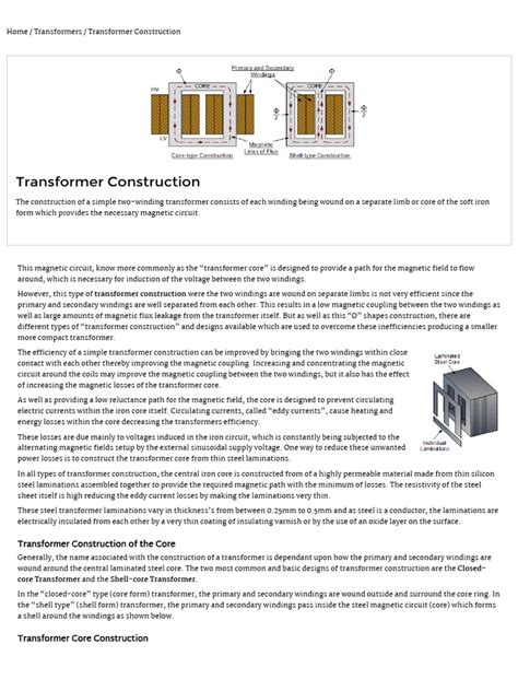 Transformer Construction And Transformer Core Design Pdf Transformer Inductor