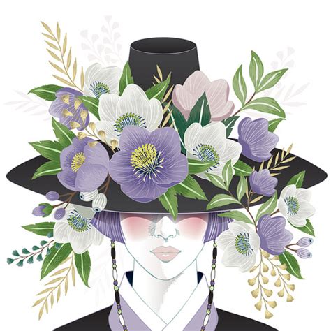 유토이미지 꽃으로 장식된 갓을 쓰고 있는 여자 벡터 일러스트레이션