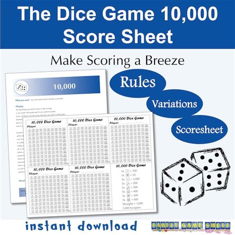 Best 10000 Dice Game Printable Rules And Scoring 50 Off