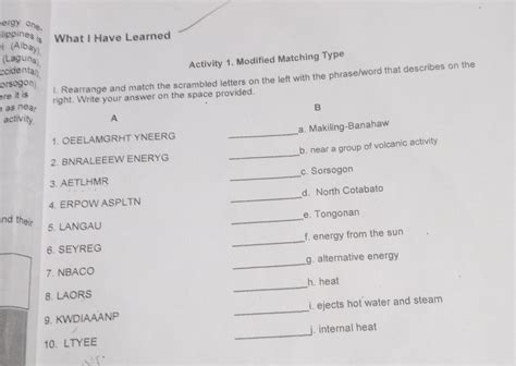 what i have learned activity 1 modified matching type 1 rearrange and