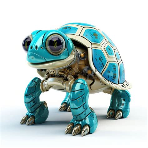 Cute Turtle Robot Robotic Reptile Isolated Over White Background Ai