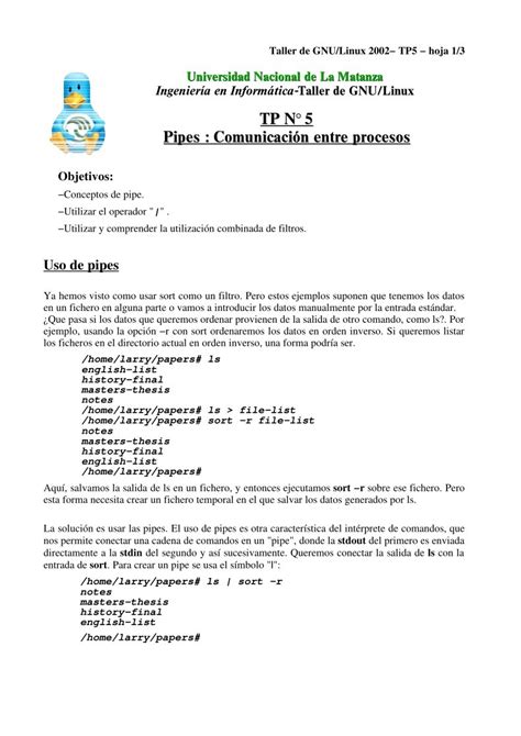 Pdf De Programación Tp5 Pipes Comunicación Entre Procesos