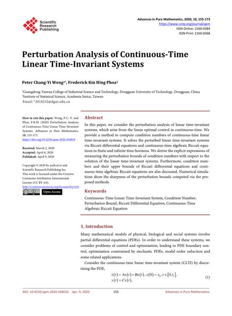 Pdf Perturbation Analysis Of Continuous Time Linear Time Invariant Systems