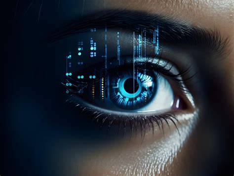 Premium Ai Image Closeup View Of Woman Eye With Digital Coding Iris Screen Concept Of Iris