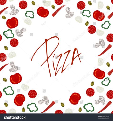 Cute Background Border Frame Various Pizza Stock Vector Royalty Free