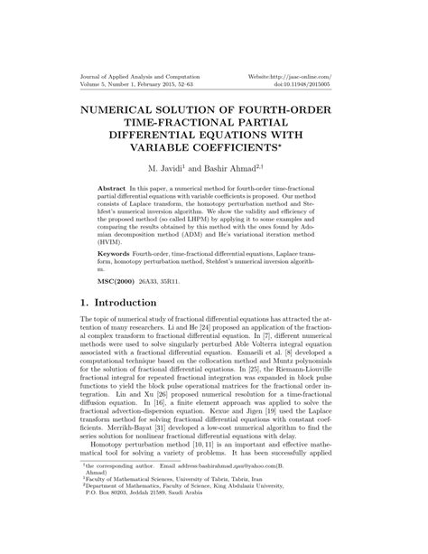 Pdf Numerical Solution Of Fourth Order Time Fractional Partial Differential Equations With