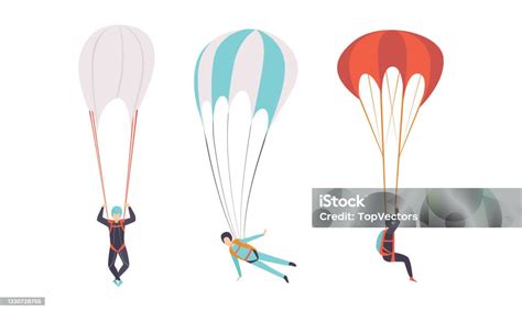 낙하산 익스트림 스포츠 스카이다이빙 만화 벡터 일러스트레이션으로 비행하는 스카이다이버 글라이딩에 대한 스톡 벡터 아트 및 기타 이미지 글라이딩 낙하산 부대원 낙하산