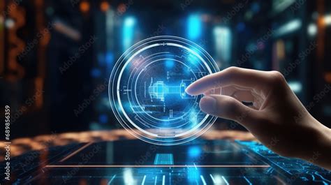 man s hand in the act of touching a security circle to access the