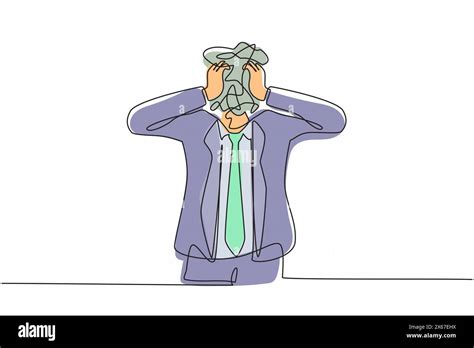 Single One Line Drawing Businessman With Round Scribbles Instead Of A