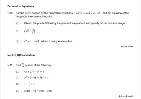 Solved Parametric Equations Q10 For The Curve Defined By Chegg Com
