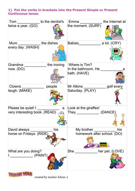 Present Simple Vs Present Continuous Exercise Elementary Pre