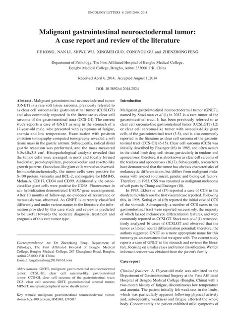 Pdf Malignant Gastrointestinal Neuroectodermal Tumor A Case Report And Review Of The Literature
