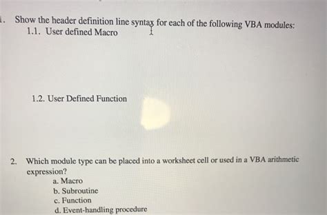 Solved Show The Header Definition Line Syntax For Each Of