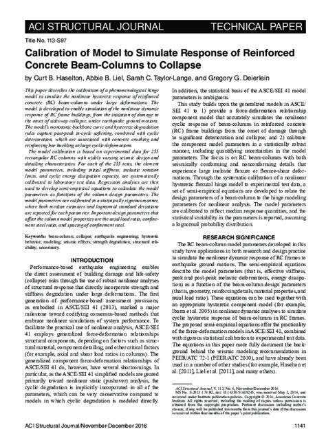 Pdf Calibration Of Model To Simulate Response Of Reinforced Concrete Beam Columns To Collapse