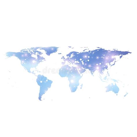 World Map With Global Technology Networking Concept Digital Data Visualization Stock Vector