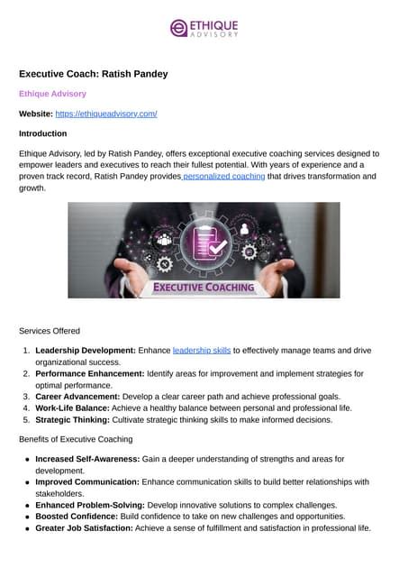 Executive Coach Ratish Pandey Ethique Advisory Pdf