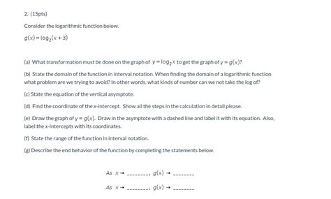 Solved Pts Consider The Logarithmic Function Below Chegg