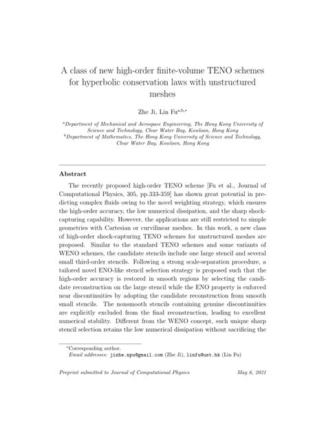 Pdf A Class Of New High Order Finite Volume Teno Schemes For Hyperbolic Conservation Laws With