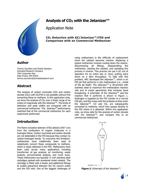 Analysis Of Co2 By Gc Fid And The Jetanizer And Methanizer Comparison Docslib