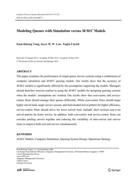 pdf modeling queues with simulation versus m m c models