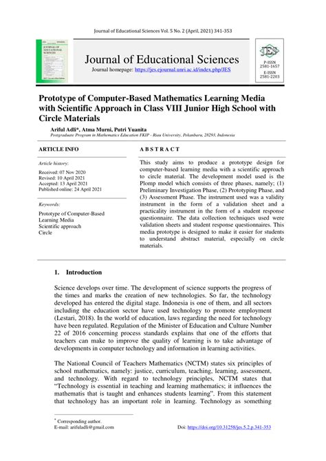 Pdf Prototype Of Computer Based Mathematics Learning Media With Scientific Approach In Class