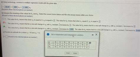 Solved A Using Technology Construct A Multiple Regression