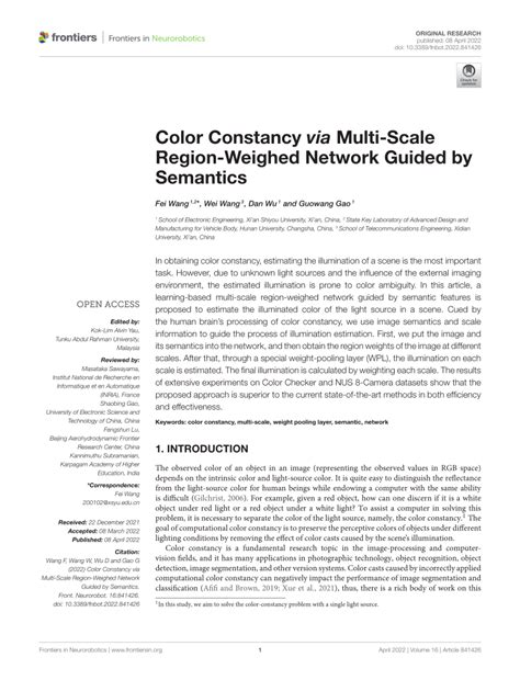 Pdf Color Constancy Via Multi Scale Region Weighed Network Guided By Semantics