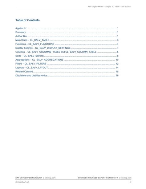 Alv Object Model Simple 2 D Table The Basics Pdf