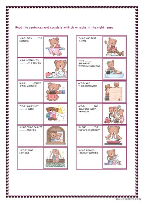 Do Or Make Collocations General Voca English Esl Worksheets Pdf And Doc