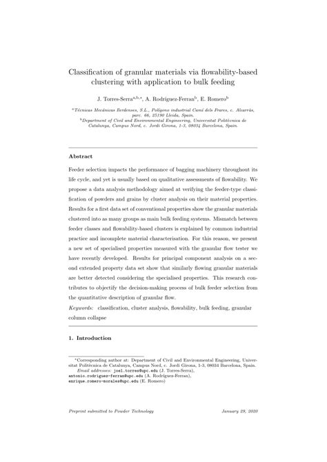 Pdf Classification Of Granular Materials Via Flowability Based