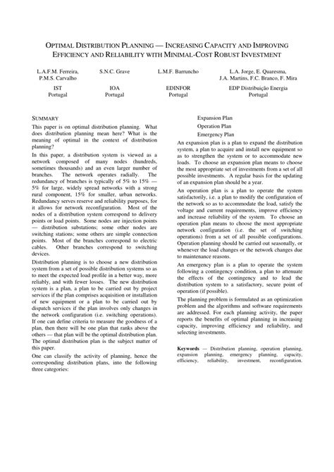 Pdf Optimal Distribution Planning Increasing Capacity And Improving
