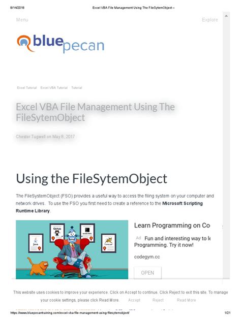 Excel Vba File Management Using The Filesytemobject Pdf Microsoft