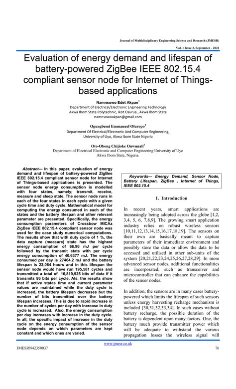 Pdf Evaluation Of Energy Demand And Lifespan Of Battery Powered Zigbee Ieee 802154 Compliant
