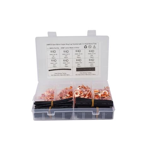 245 Pcs Icstation 오픈 배럴 순수 구리 링 러그 와이어 압착 단자 열 수축 튜브가있는 구색 키트