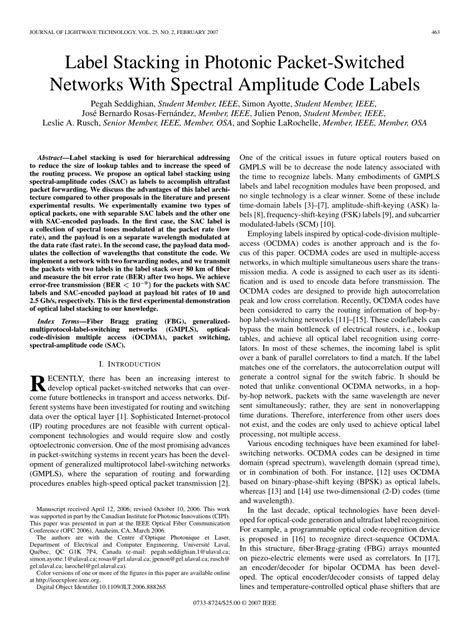 Pdf Label Stacking In Photonic Packet Switched Networks With Spectral