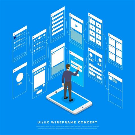UX UI Flowchart Mock Ups Mobile Application Concept Isometric Flat Design Vector Illustration