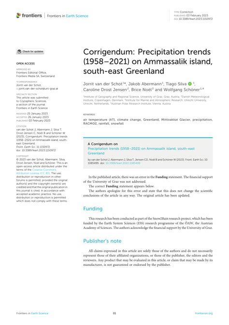 Pdf Corrigendum Precipitation Trends 19582021 On Ammassalik