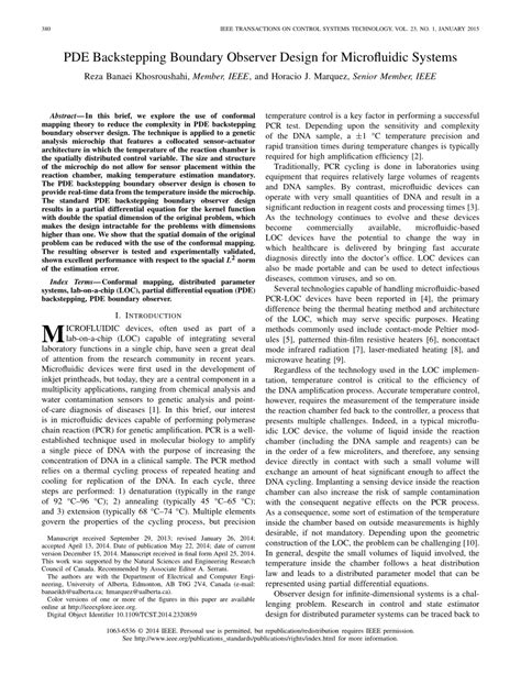 Pdf Pde Backstepping Boundary Observer Design For Microfluidic Systems