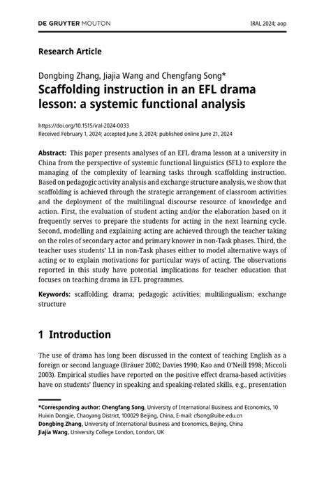 Pdf Scaffolding Instruction In An Efl Drama Lesson A Systemic Functional Analysis
