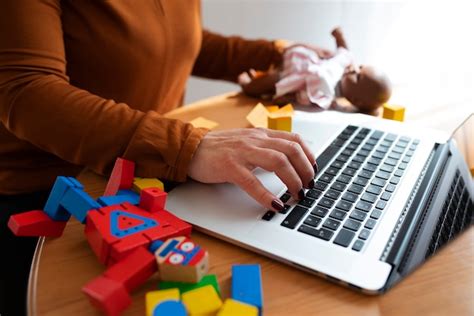 Free Photo Side View Woman With Laptop And Old Items