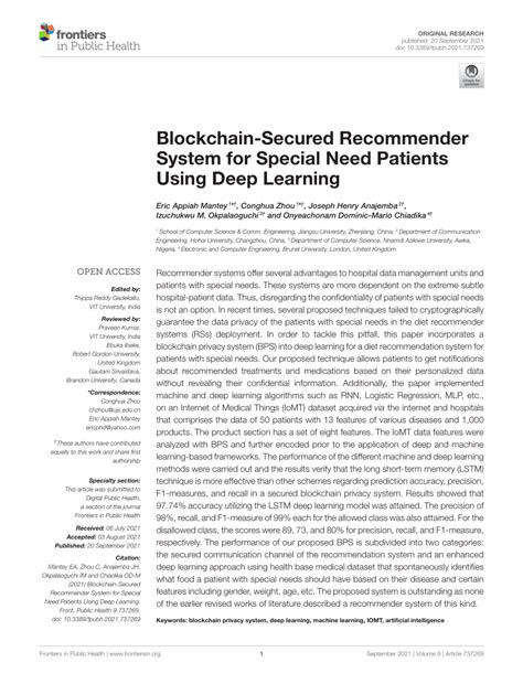 Pdf Blockchain Secured Recommender System For Special Need Patients Using Deep Learning
