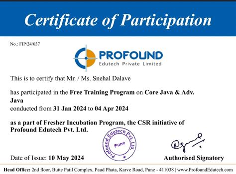 Snehal Dalave On Linkedin Recently I Have Completed Free Training Program On Core Java And Adv