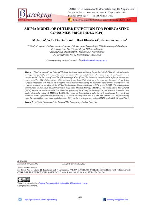 Pdf Arima Model Of Outlier Detection For Forecasting Consumer Price Index Cpi