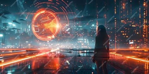 Futuristic Digital Interface With Holographic Display In Neon Lights