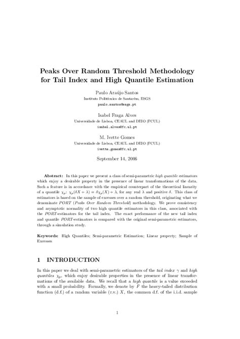Pdf Peaks Over Random Threshold Methodology For Tail Index And High Quantile Estimation