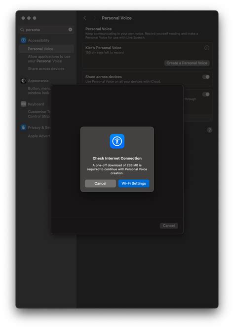 Personal Voice Creation Error Check Internet Connection Rmacos