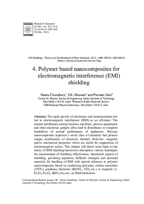 Pdf Polymer Based Nanocomposites For Electromagnetic Interference Emi Shielding