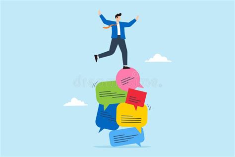 Businessman Balancing On Stack Of Speech Bubble Stock Illustration Illustration Of Asking